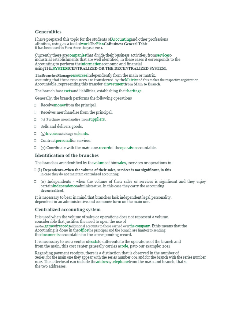 Generalities of Centralized and Decentralized Accounting | PDF | Debits ...