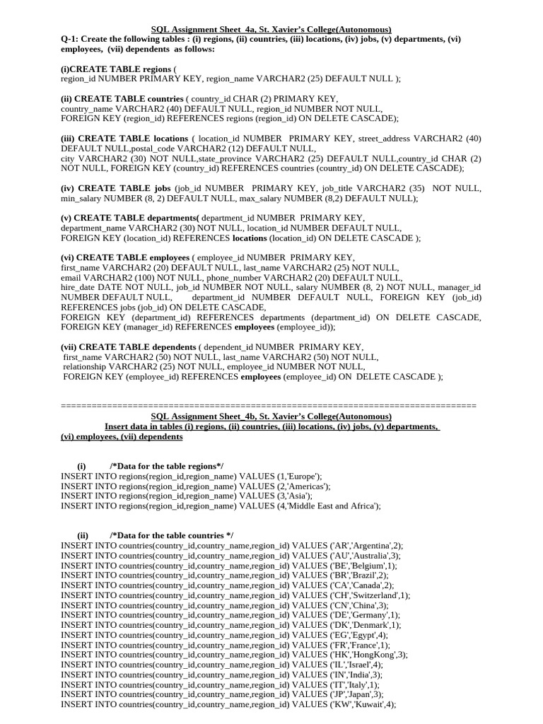 SQL Assignment Sheet 4a | PDF | Data Model | Databases