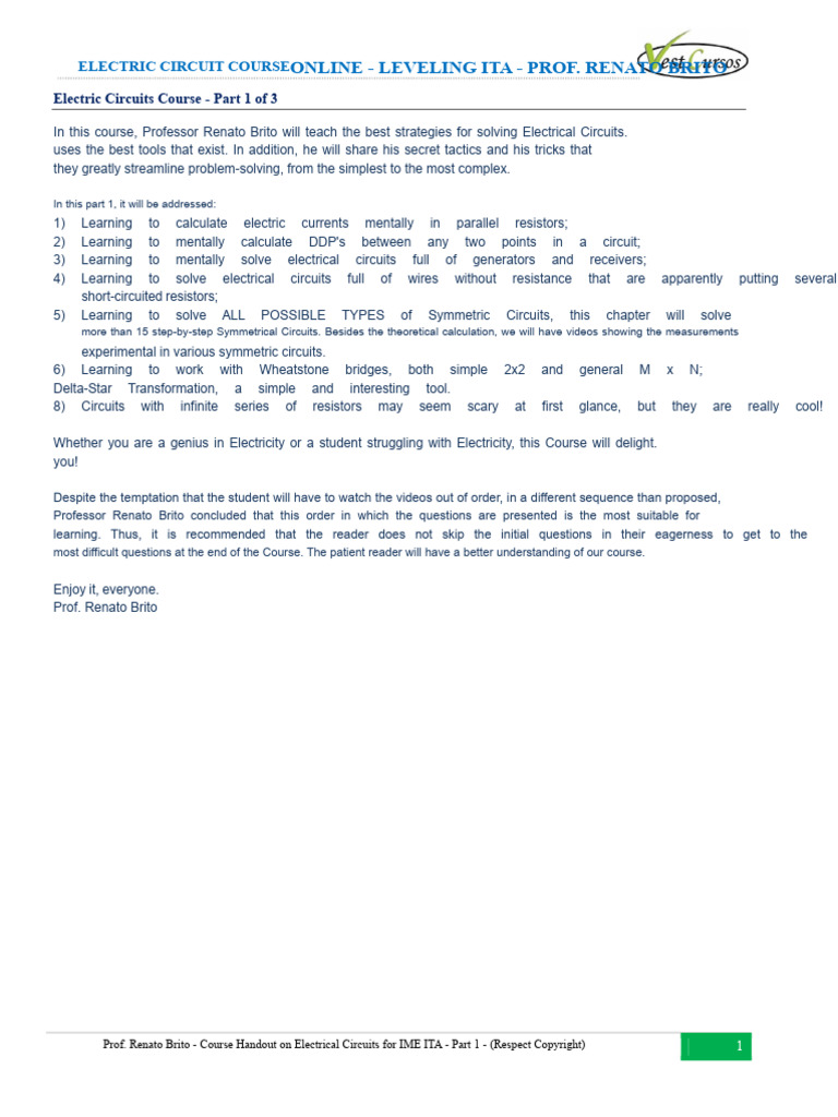 Part 1 COURSE - ELECTRICAL CIRCUITS Demo Version PDF | PDF | Electrical ...