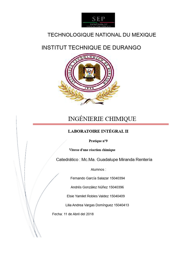 Vitesse de Réaction Chimique : Étude Pratique | PDF | Cinétique ...