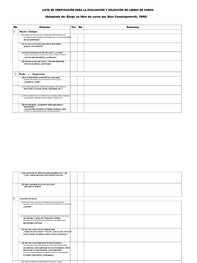 Lista de Verificación para La Evaluación y Selección de Libros de Texto ...