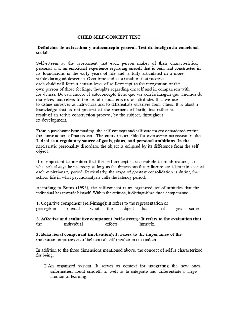 Child Self-Concept Test | PDF | Self Concept | Self Esteem