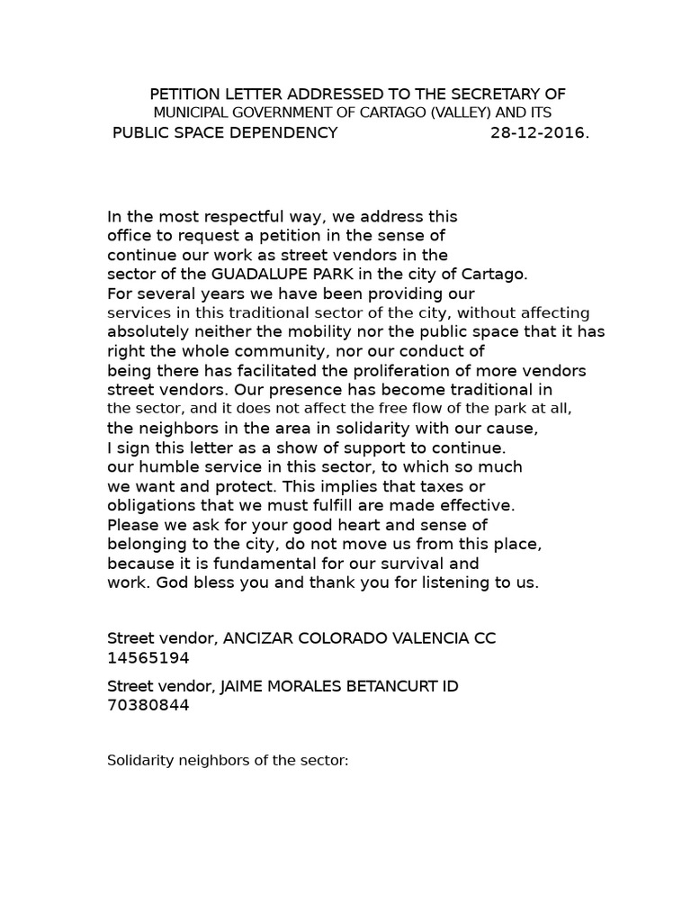 Letter To Street Vendors | PDF