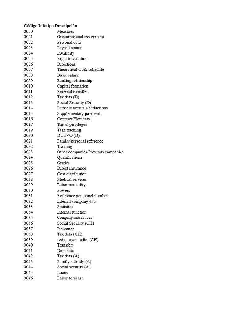 HR Infotypes SAP | PDF | Social Security (United States) | Payroll