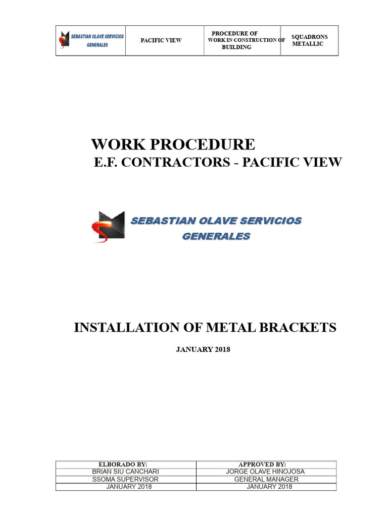 Metal Bracket Installation Procedure | PDF | Welding | Construction