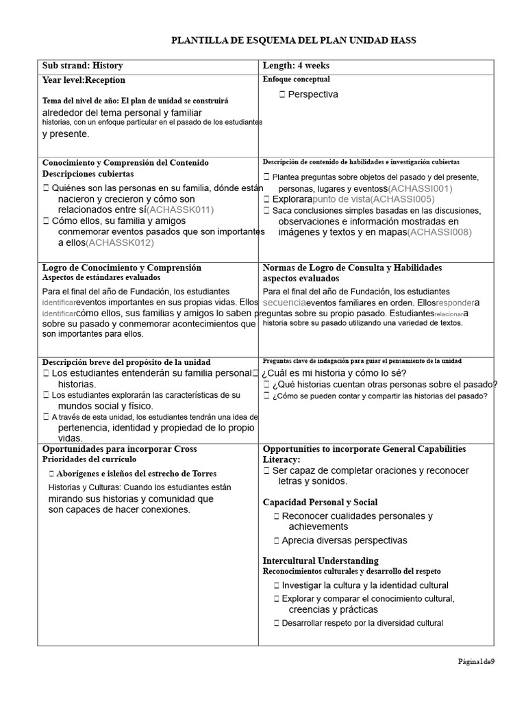 Plan de Unidad HASS: Historias Familiares | PDF | Plan de estudios ...