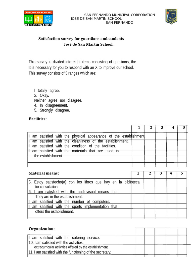 Satisfaction Survey For Schools | PDF