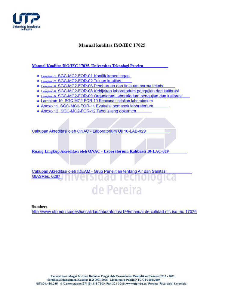 Manual Kualitas ISO/IEC 17025 | PDF