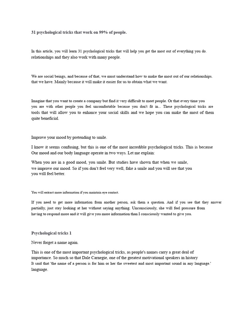 31 Psychological Tricks That Work On 99% of People | PDF | Memory ...
