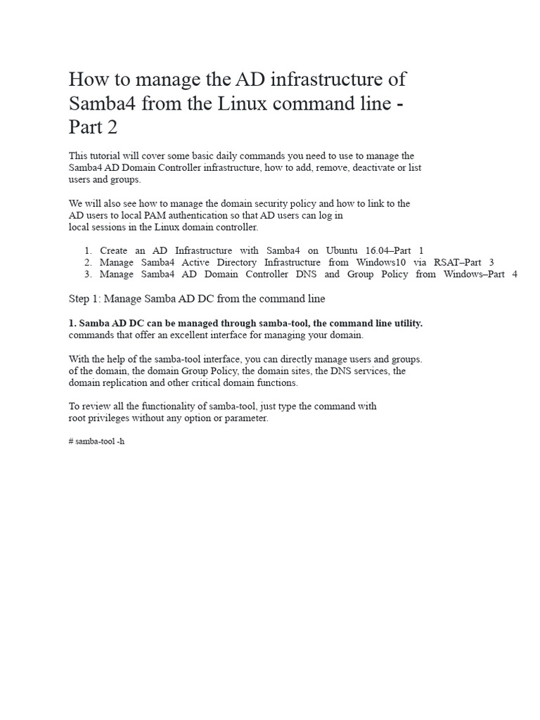 How To Manage Samba4 AD Infrastructure From The Linux Command Line | PDF | Sudo | Superuser