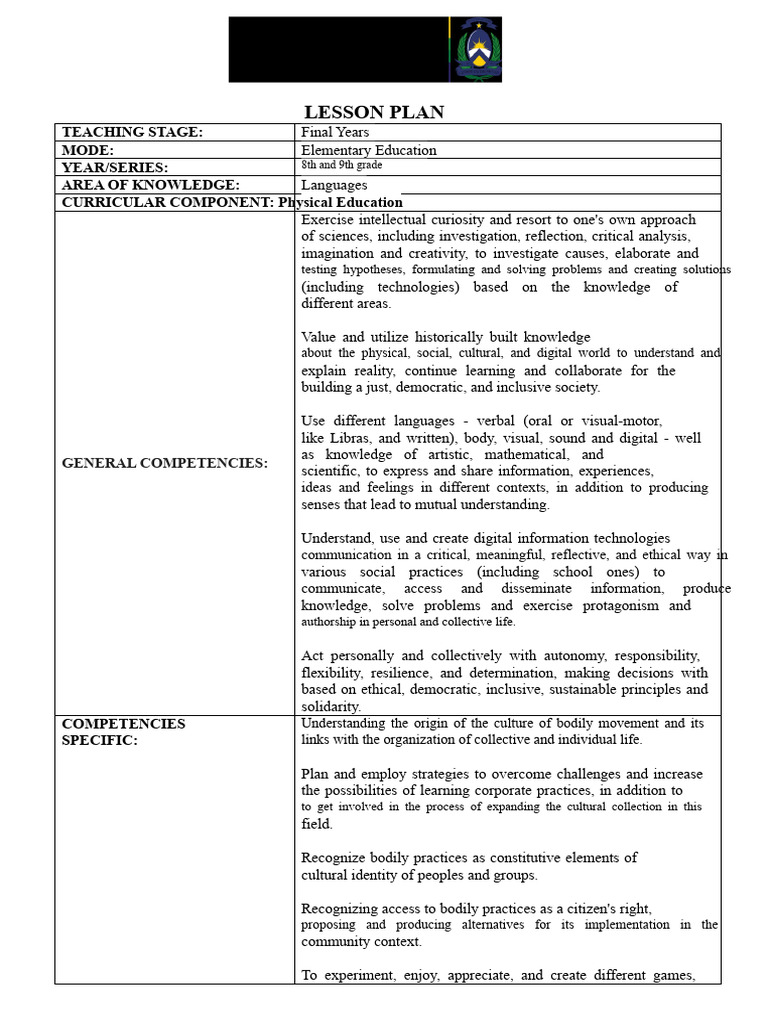 8th and 9th Grade Physical Education 2nd Bim EAD CLASS PLAN | PDF ...