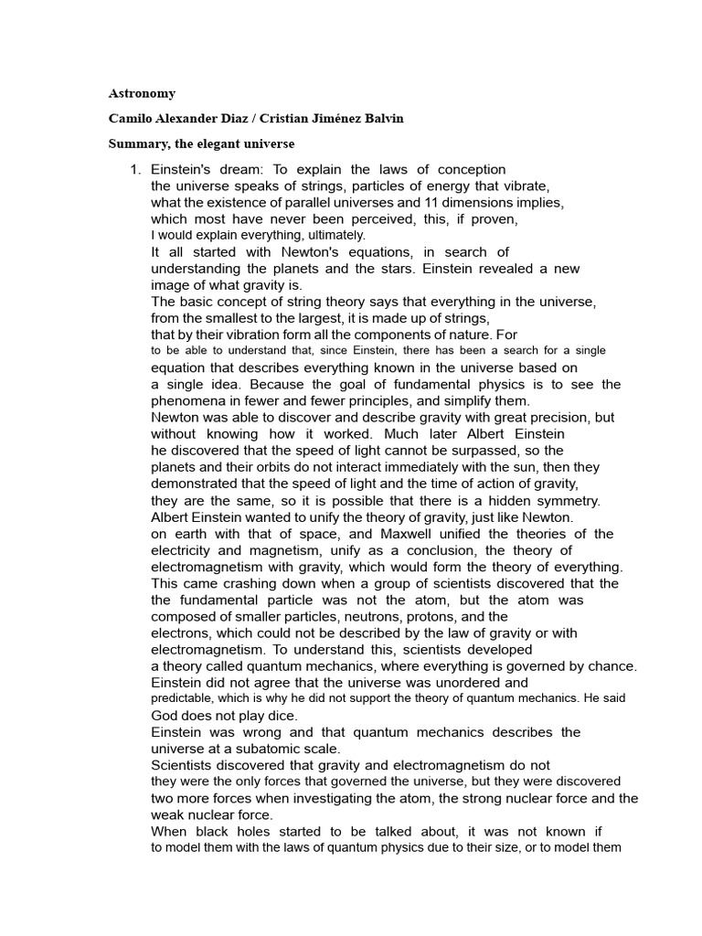 The Elegant Universe Summary | PDF | Force | Universe
