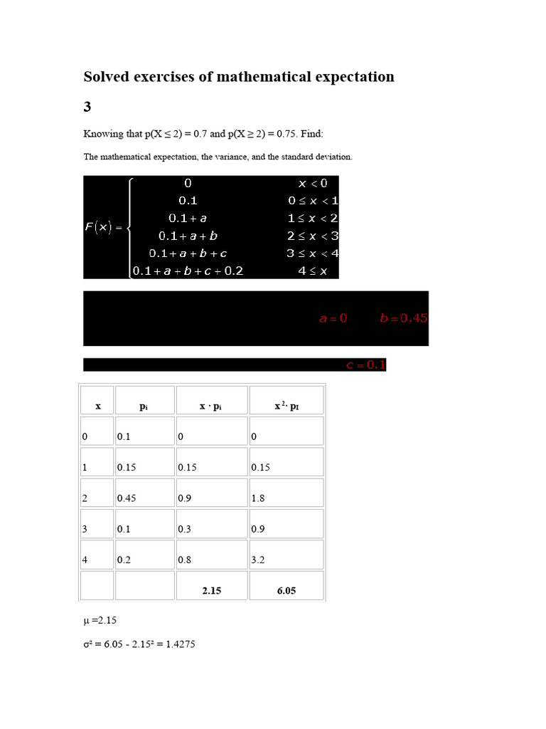 Solved Exercises On Mathematical Expectation | PDF