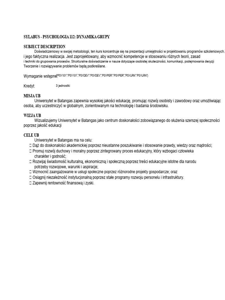 Program Nauczania Dotyczący Dynamiki Grup | PDF