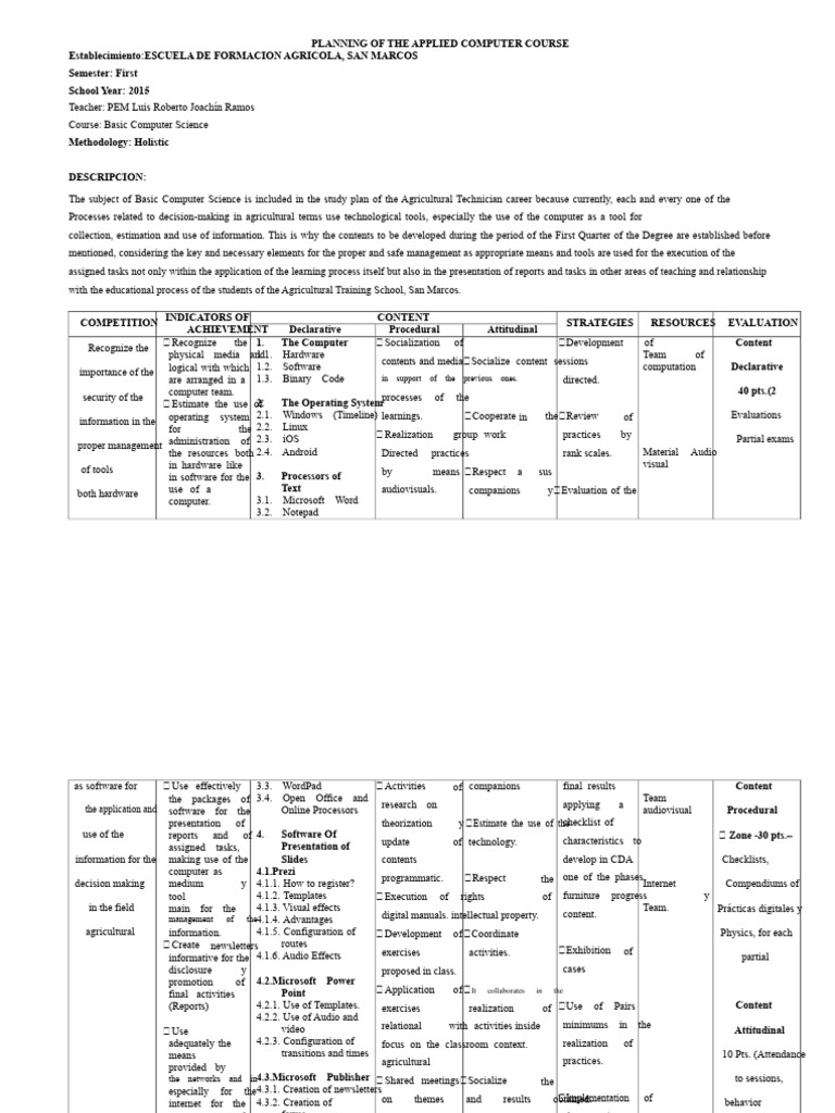 Planning of The Basic Computer Course | PDF | Computing | Software
