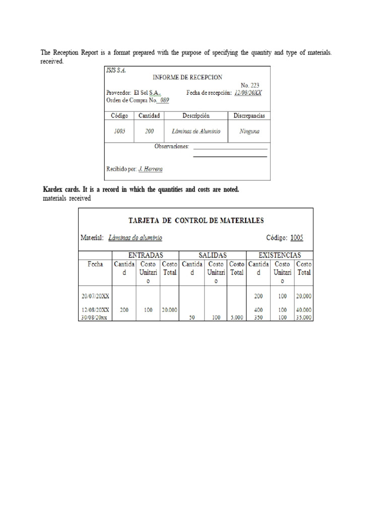 130453024 Reception Report is a format prepared with | PDF | Inventory ...