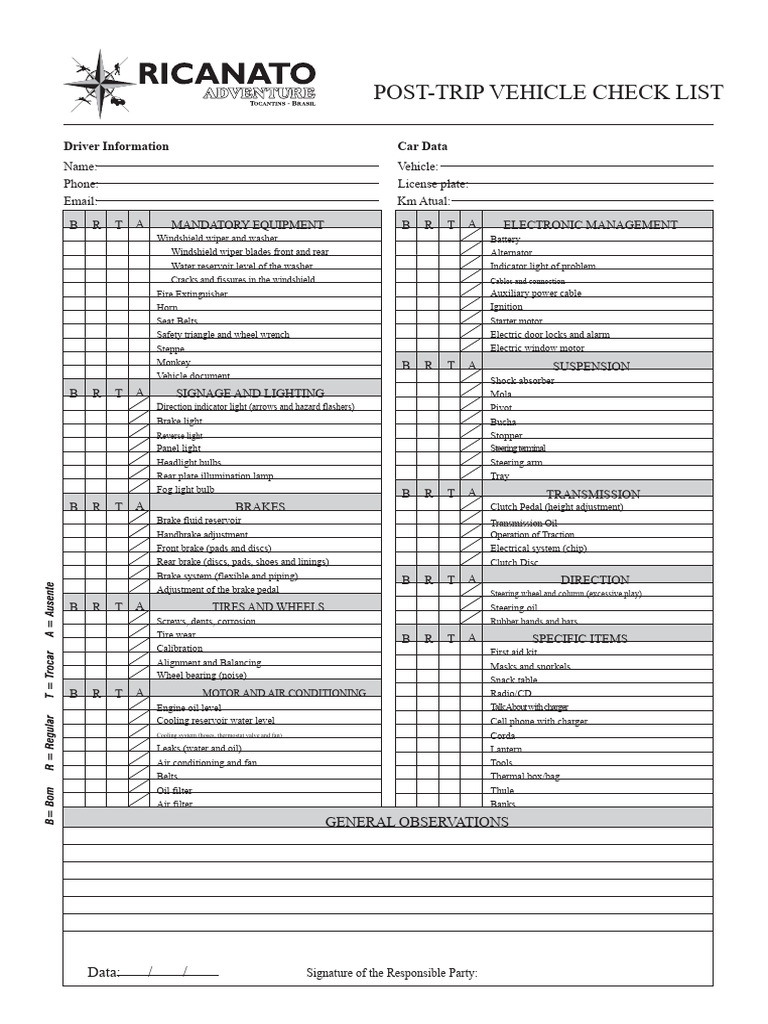 Vehicle Checklist | PDF | Brake | Steering