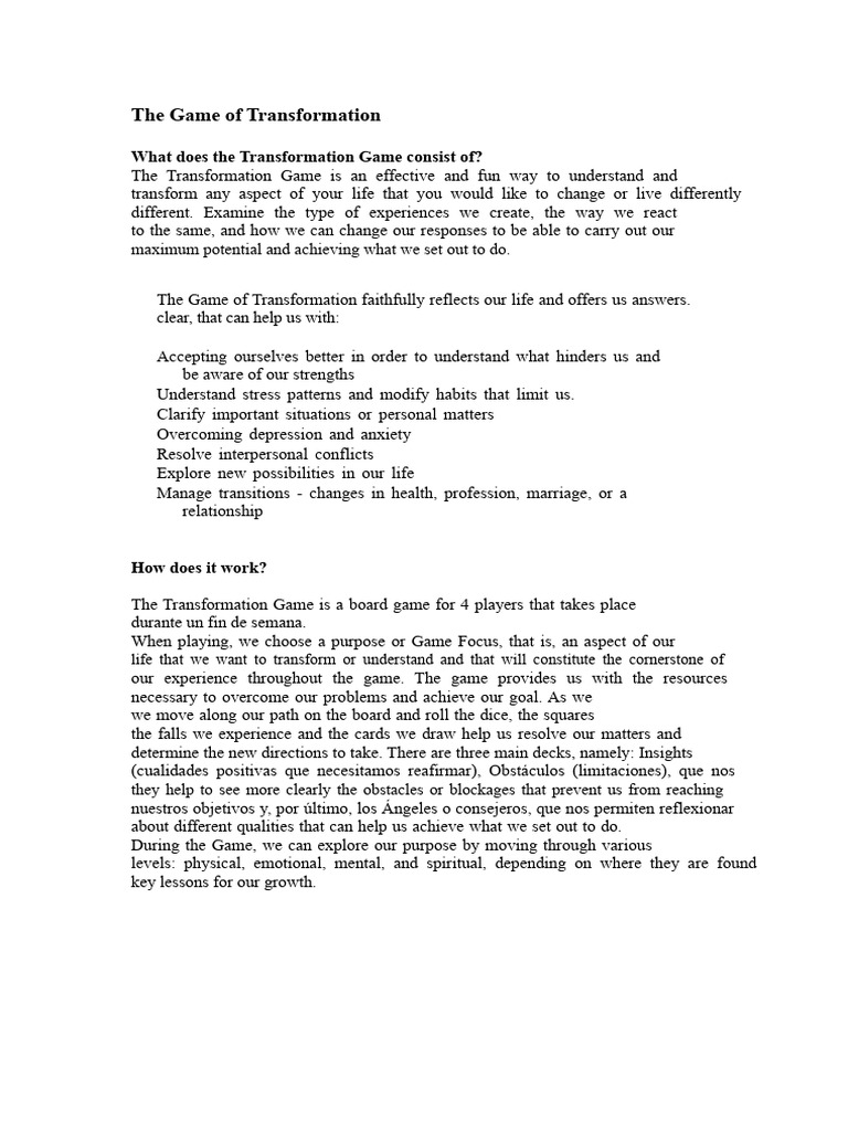 Game of Transformation | PDF | Psychology | Psychological Concepts