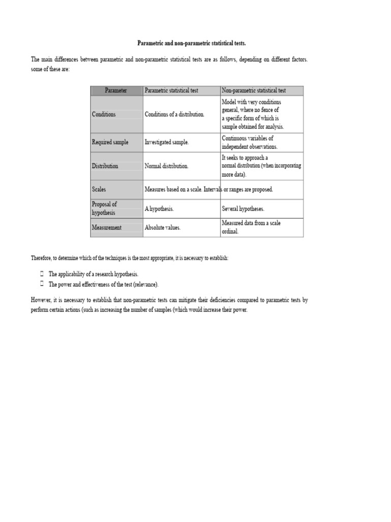 Parametric and Non-Parametric Statistical Tests | PDF | Nonparametric ...