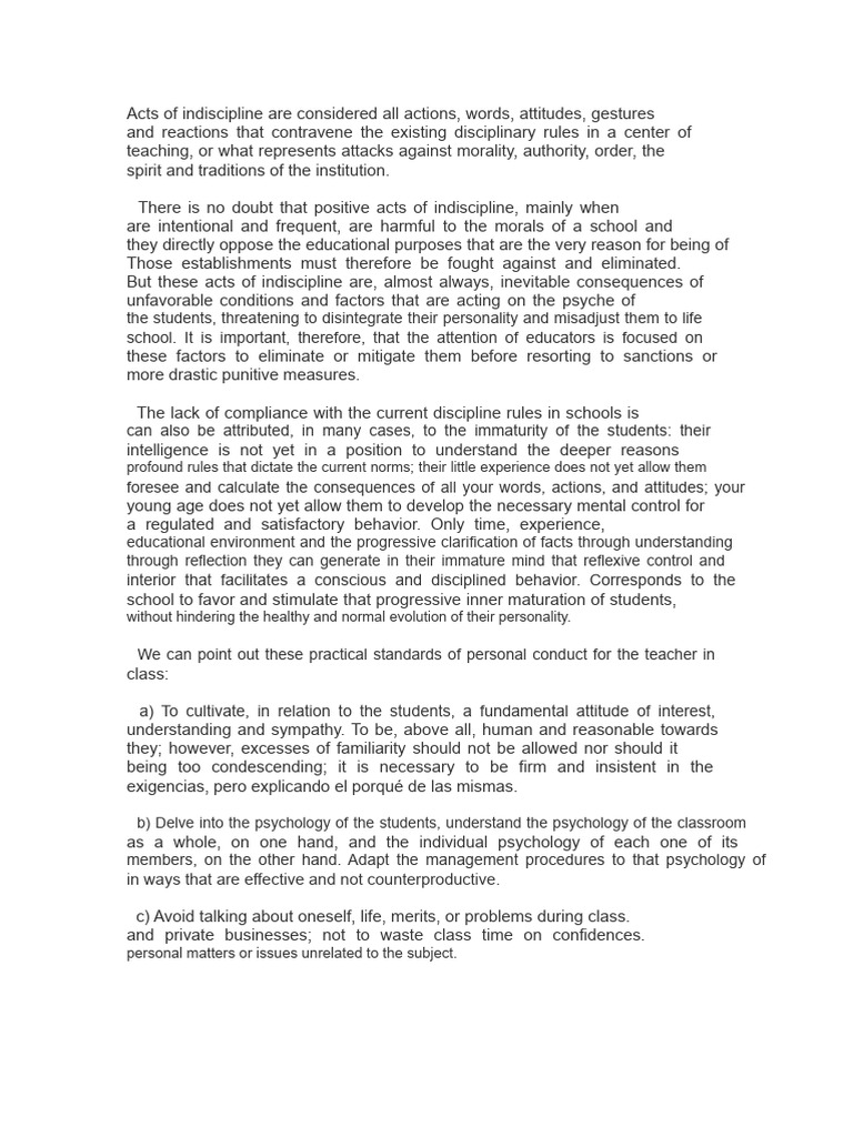 Acts of indiscipline are considered all actions. | PDF | Teachers ...