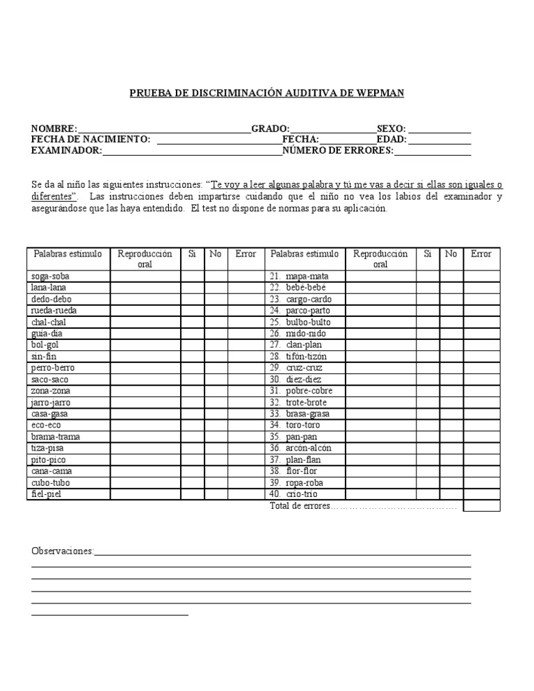 Protocolo Prueba de Wepman | PDF | Estudios de idiomas extranjeros