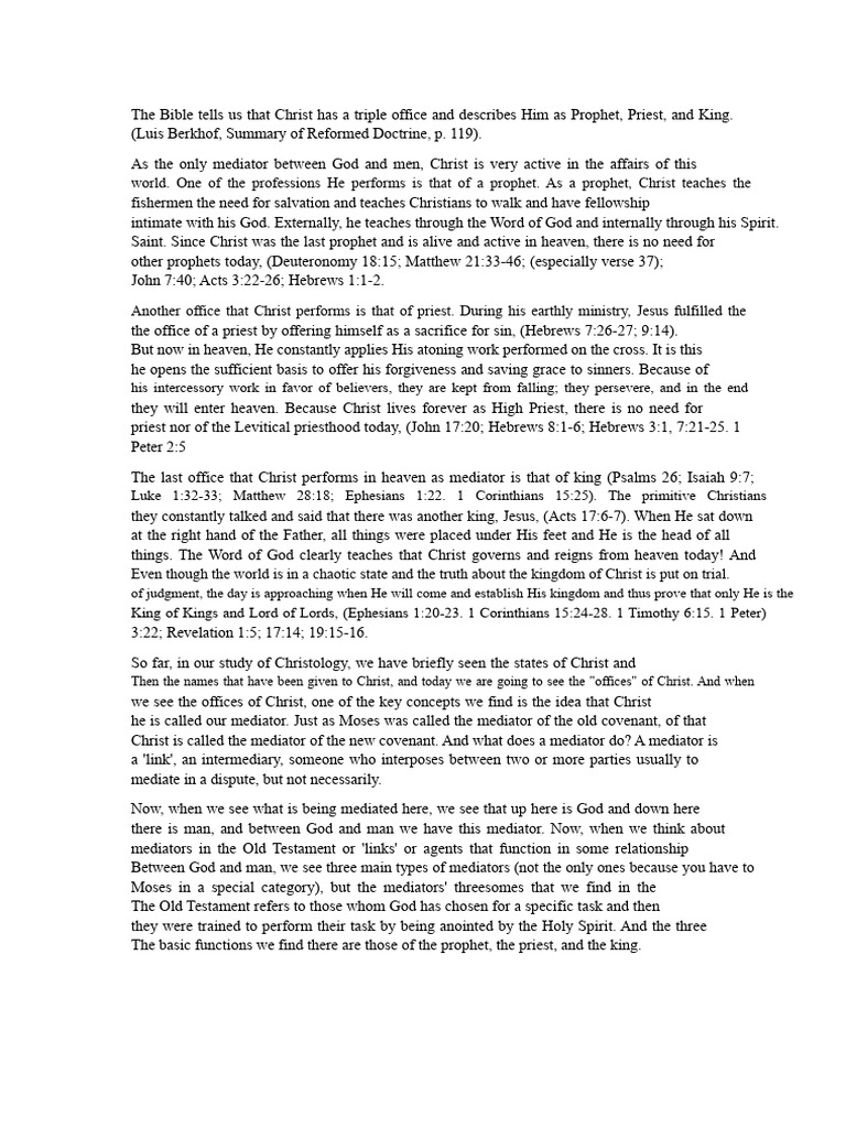 Christ's Triple Office: Prophet, Priest, King | PDF | Jesus | Epistle ...
