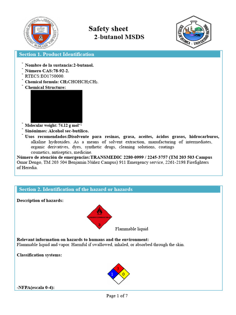 Safety Sheet: 2-Butanol MSDS | PDF | Waste | Waste Management