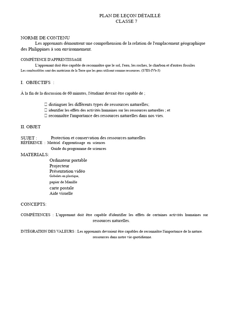 Leçon sur les ressources naturelles en 7ème | PDF | Environnement ...