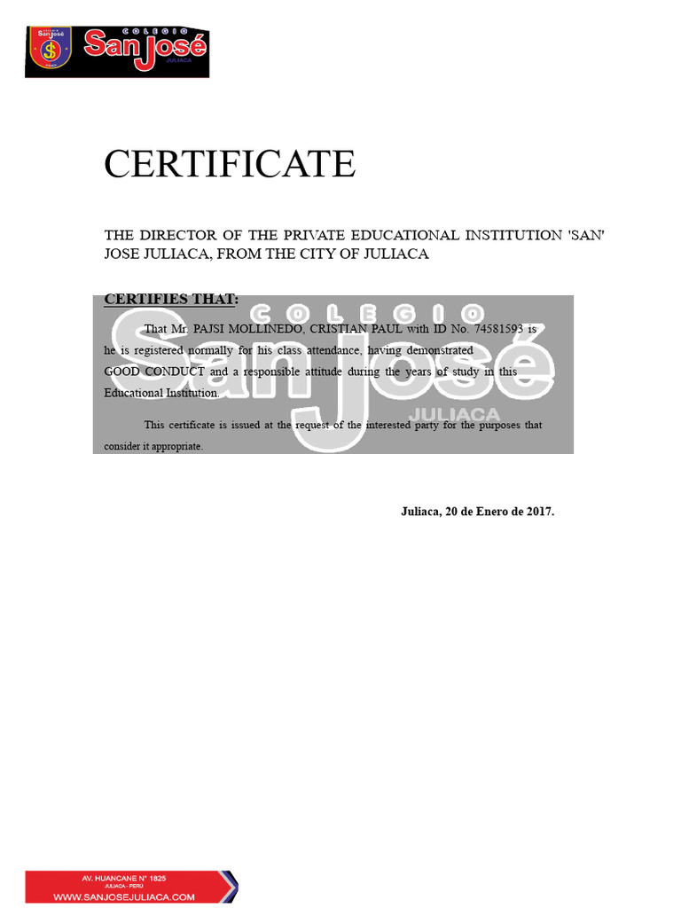 Certificate of Good Conduct | PDF