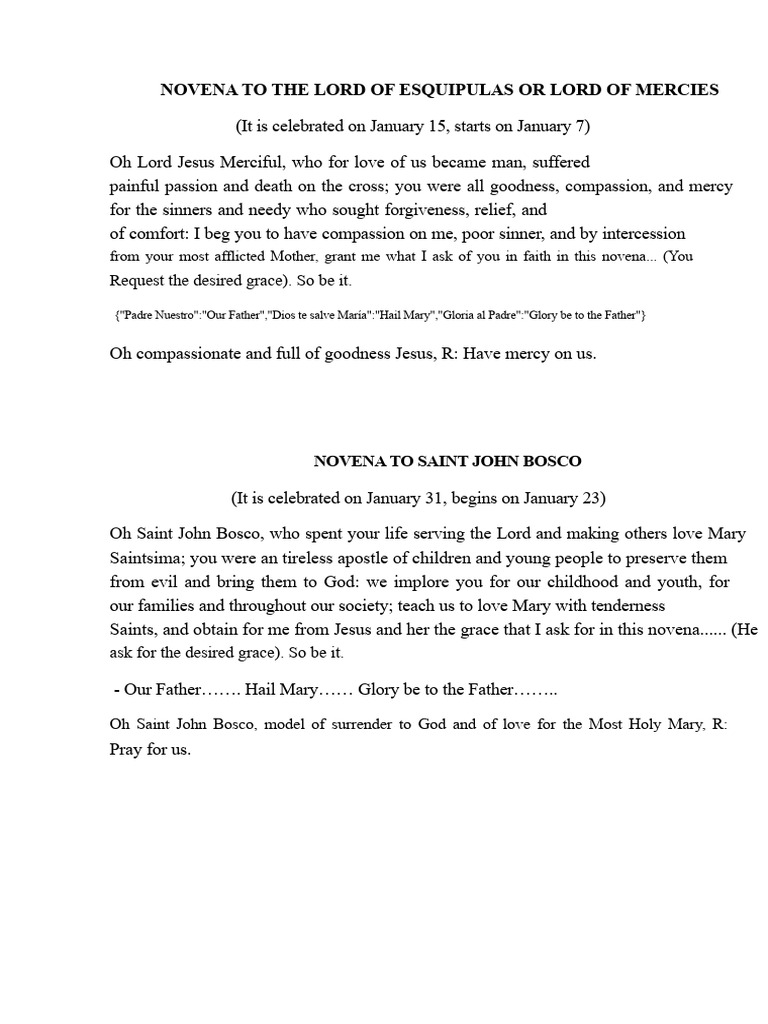 Novena To The Lord of Esquipulas and Saint John Bosco | PDF
