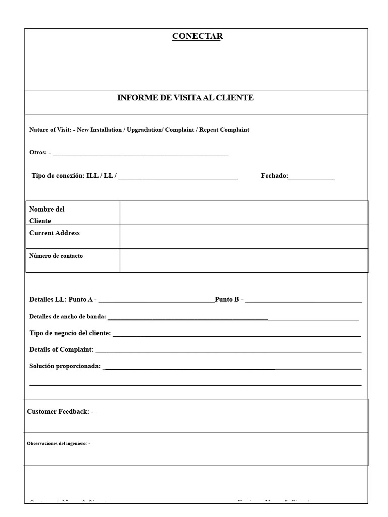 Formulario de Visita Al Cliente - Formato | PDF