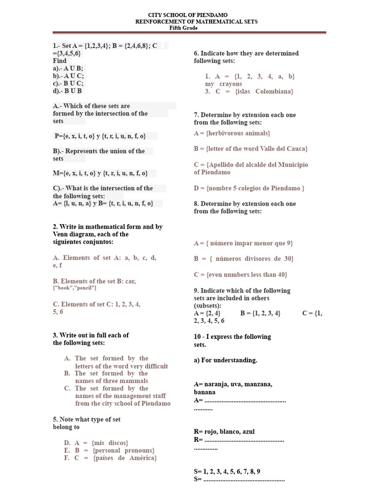 Fifth Grade Math Set Reinforcement | PDF | Chess Theory | Chess