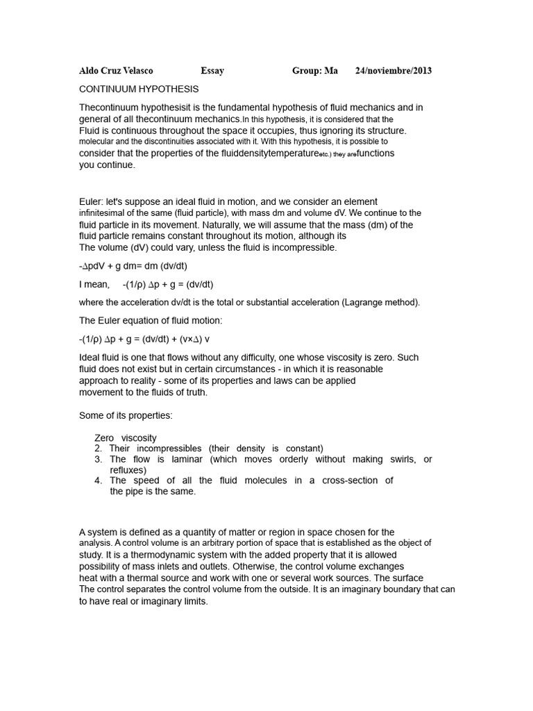 Continuum Hypothesis Pdf Fluid Dynamics Turbulence