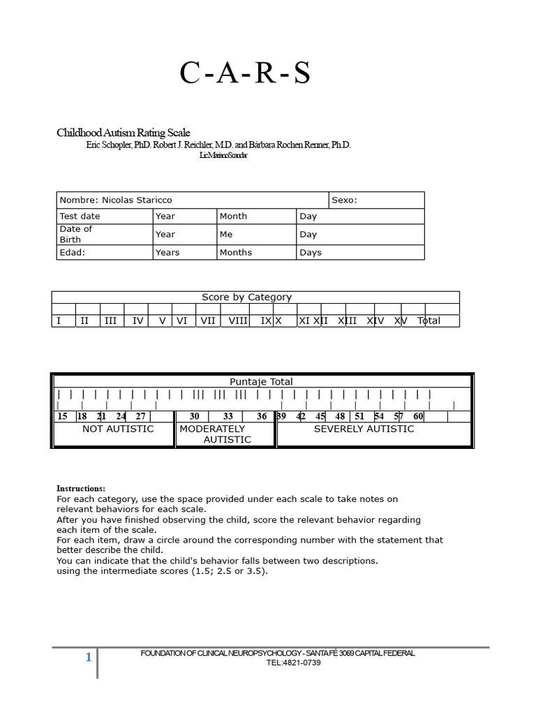 Autism Scale. Cars.-1 | PDF | Nonverbal Communication | Communication