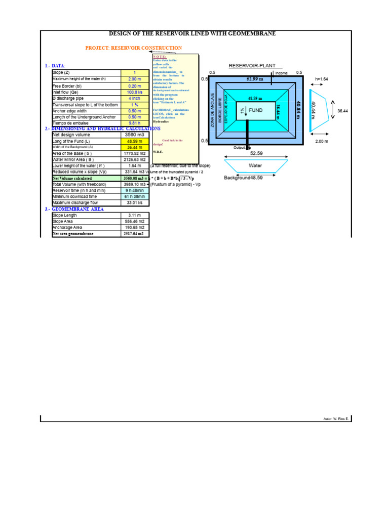 Design of The Reservoir Lined With Geomembrane | PDF