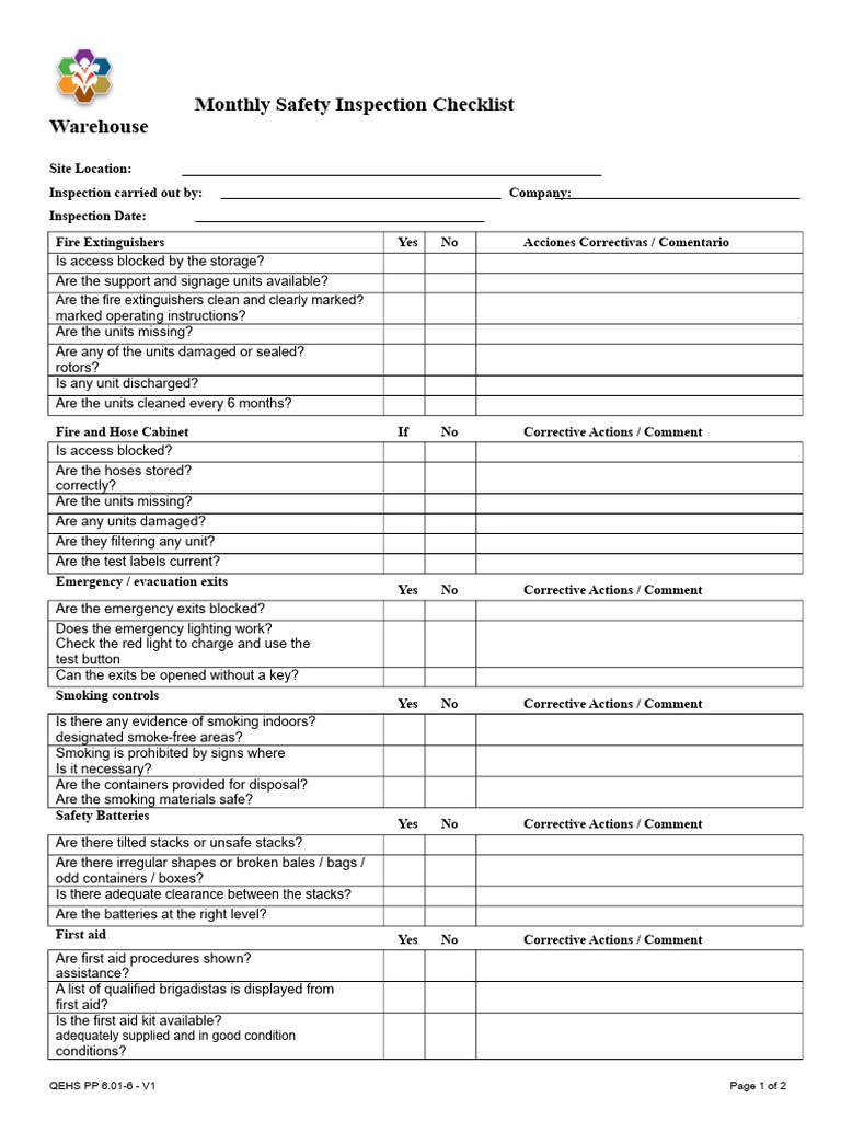 Warehouse Monthly Safety Checklist | PDF | Warehouse | Personal ...