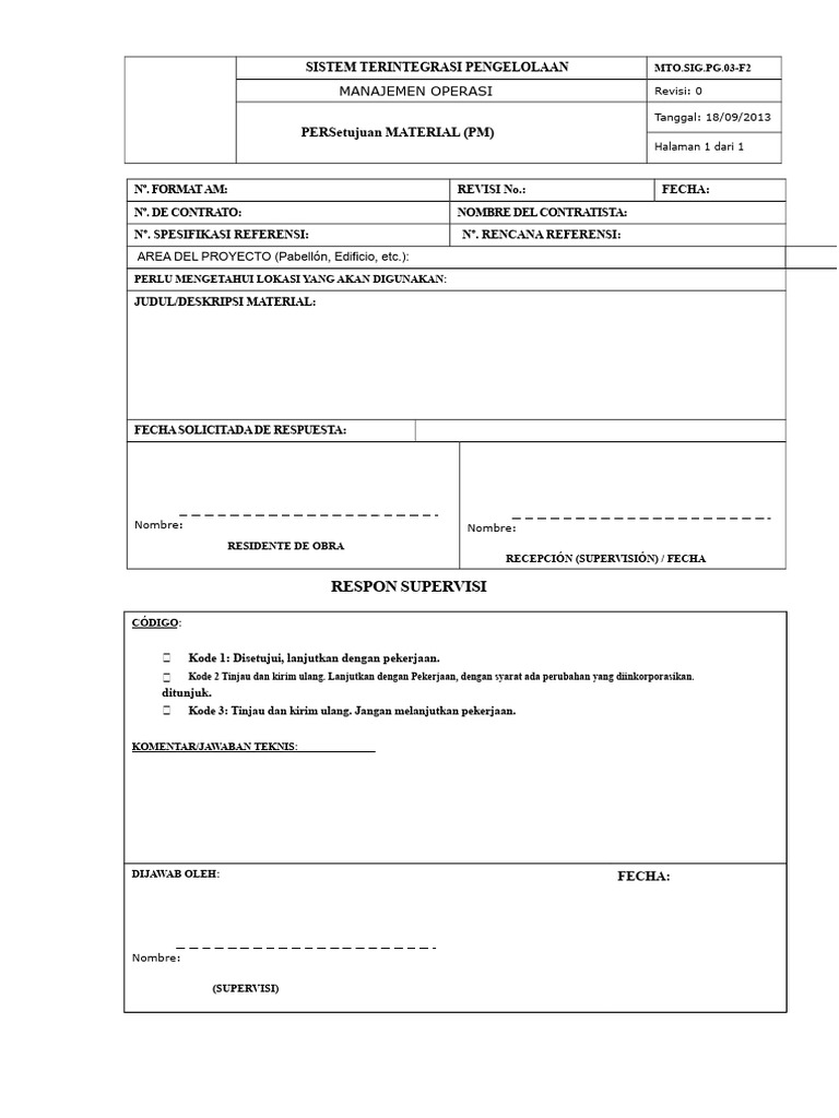 Format Persetujuan Material | PDF