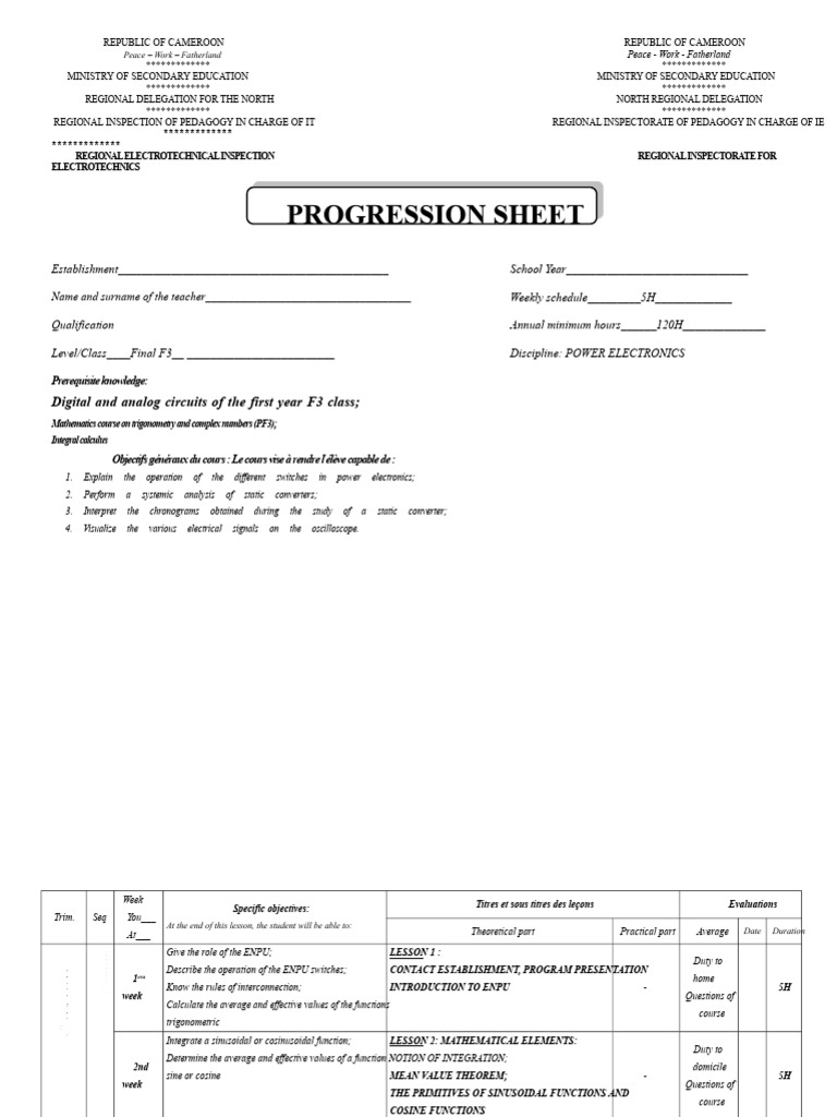 Progression Sheet Second Cycle f3 | PDF | Power Inverter | Automata Theory
