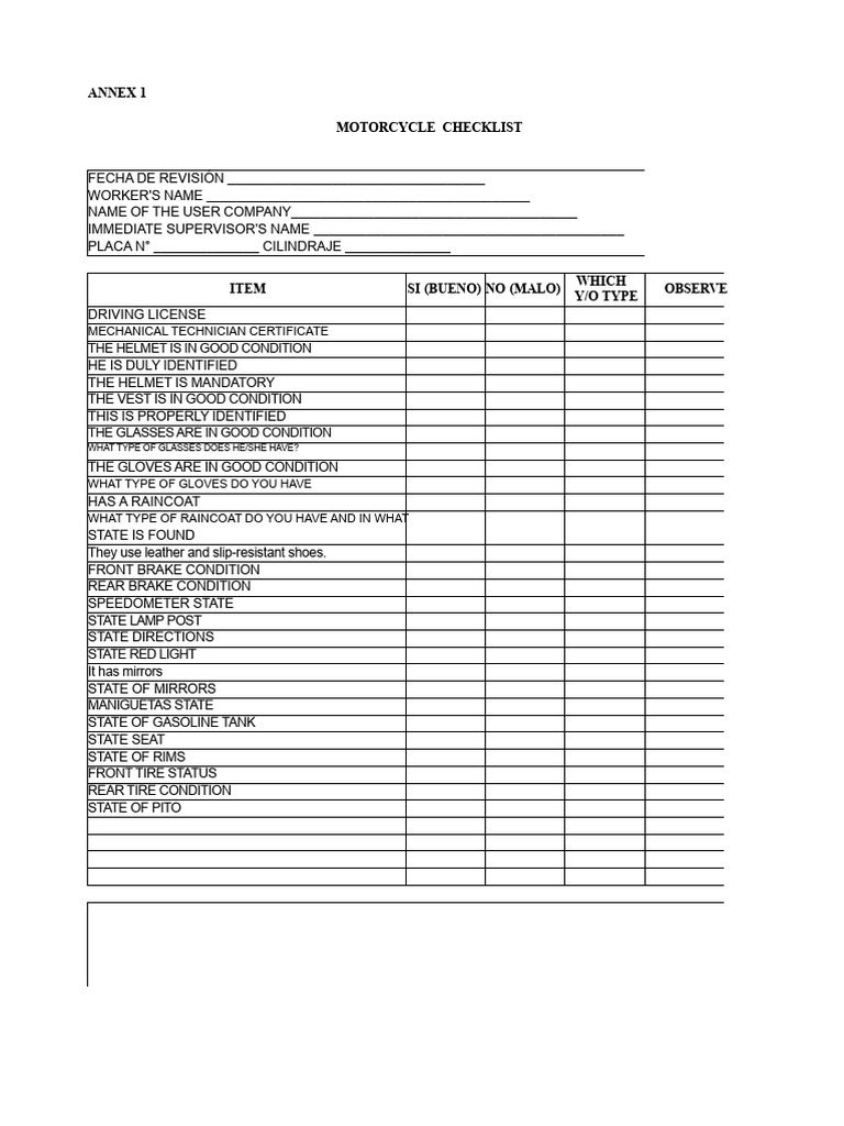 Motorcycle Safety Inspection Checklist | PDF | Tire | Automotive ...
