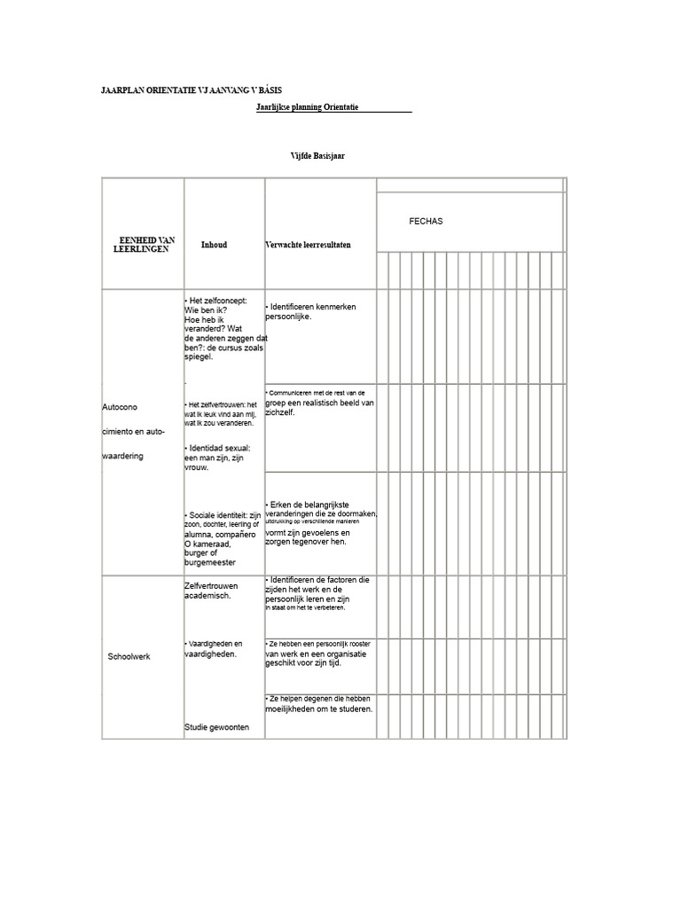 Jaarplan Orientatie Vierde Jaar Basisonderwijs | PDF