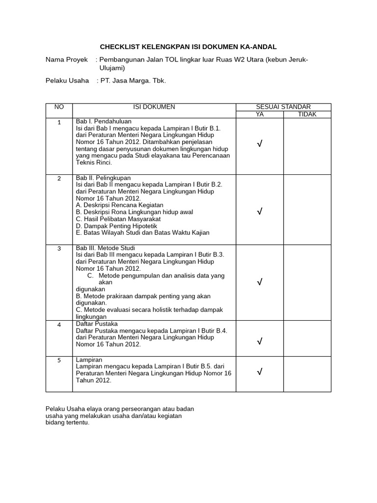 Checklist Kelengkpan Isi Dokumen | PDF