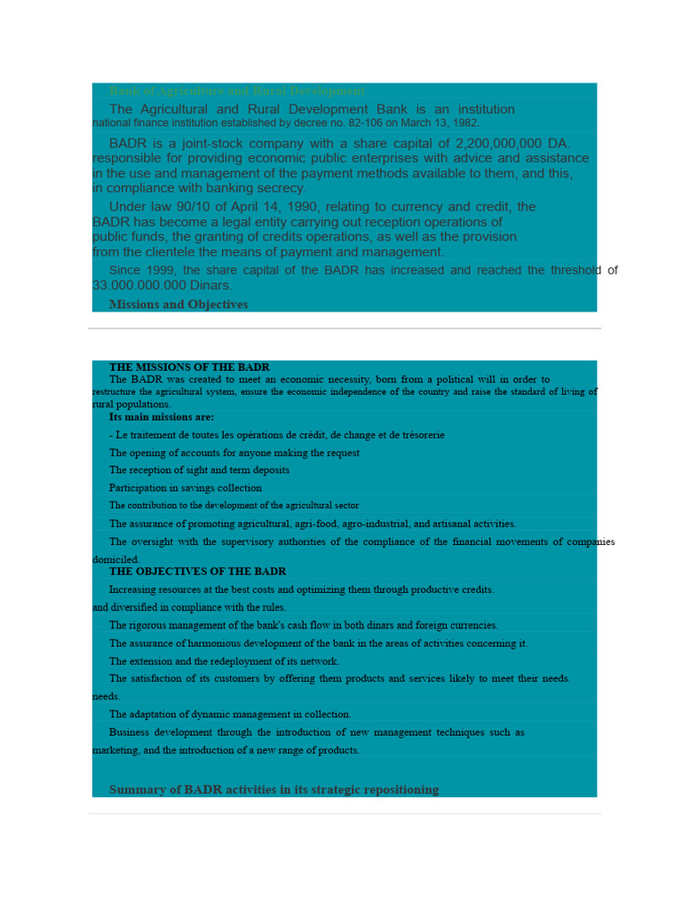BADR BANK Presentation | PDF | Agriculture | Banks