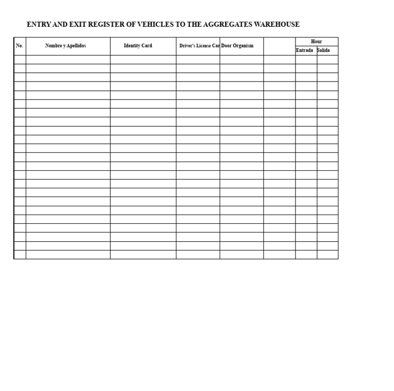 Vehicle Entry and Exit Log Template | PDF