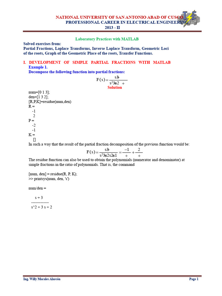 Problems and Solved Exercises With MatLab | PDF | Elementary ...
