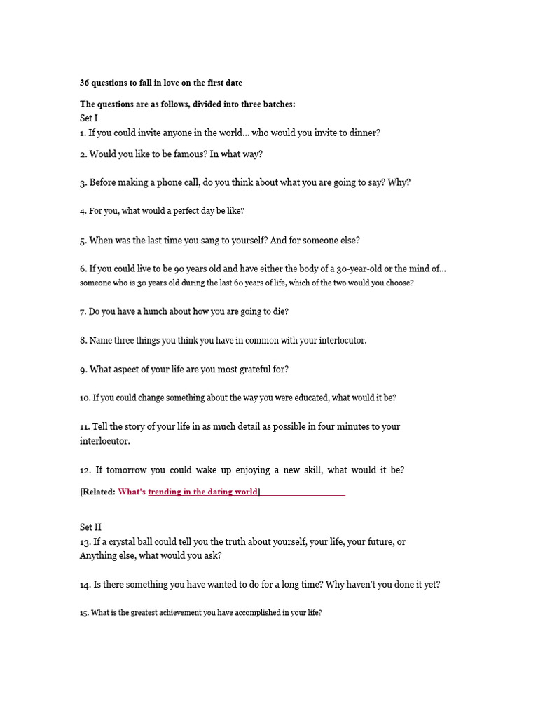36 First Date Questions to Connect | PDF