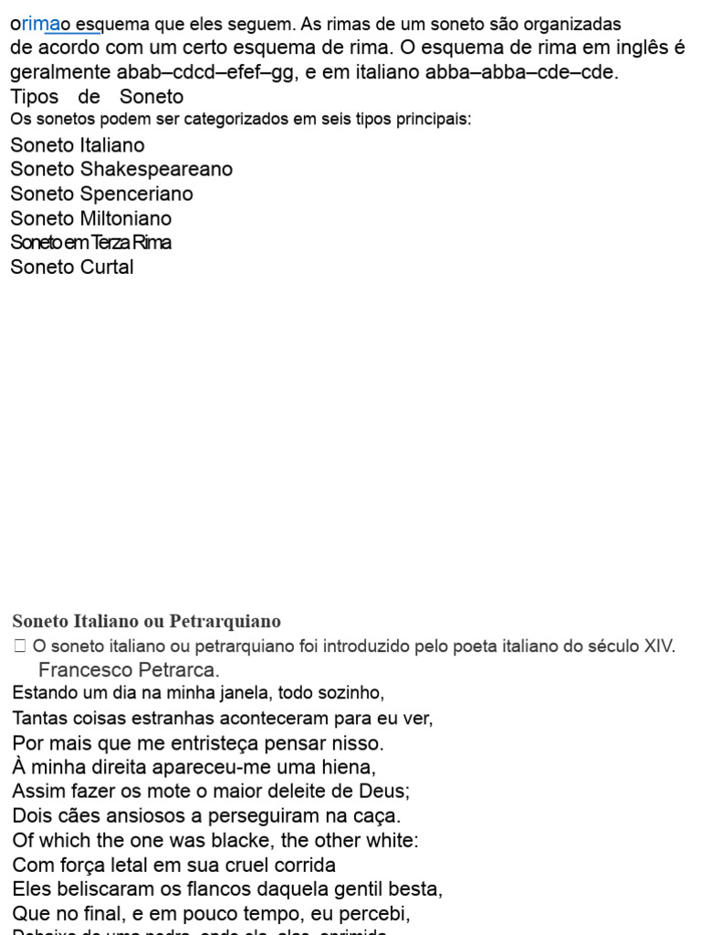 Tipos de Sonetos e Estruturas Poéticas | PDF | Haiku | Sonetos