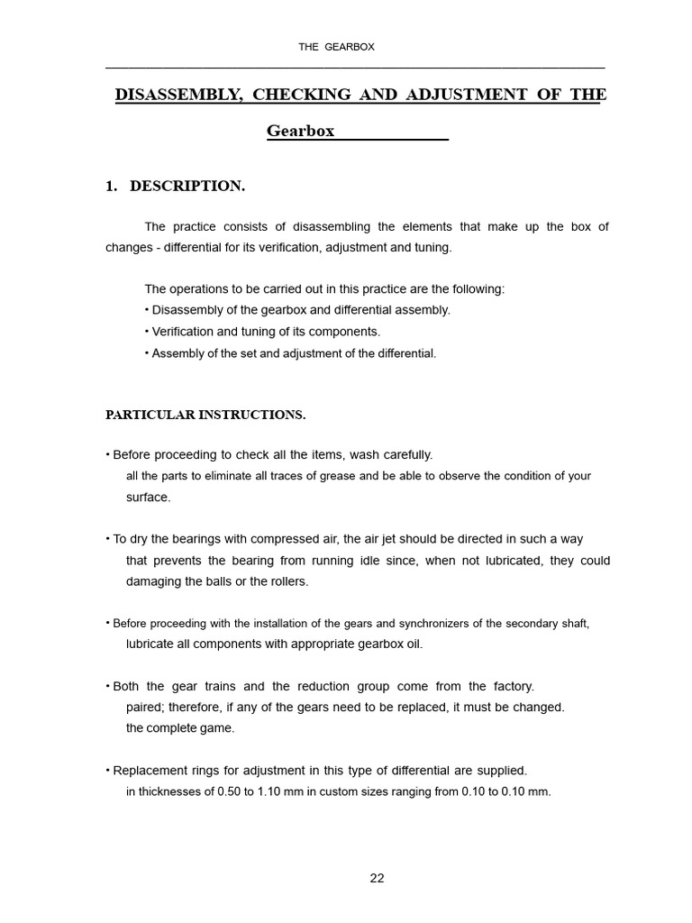 Gearbox Disassembly and Adjustment Guide | PDF | Gear | Bearing ...