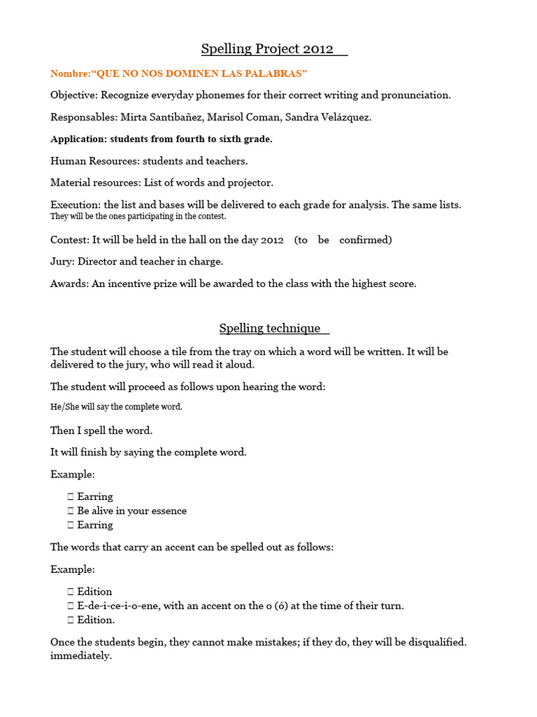 Spelling Project 2012 | PDF | Lexicology | Human Voice