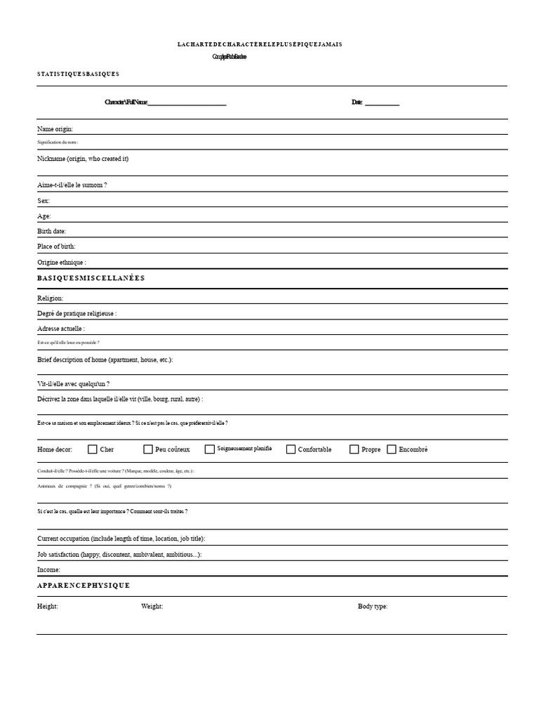 Profil détaillé d'un personnage fictif | PDF | Amour | Psychologie