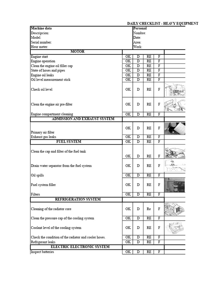 Daily Heavy Equipment Maintenance Checklist | PDF | Engines | Leak
